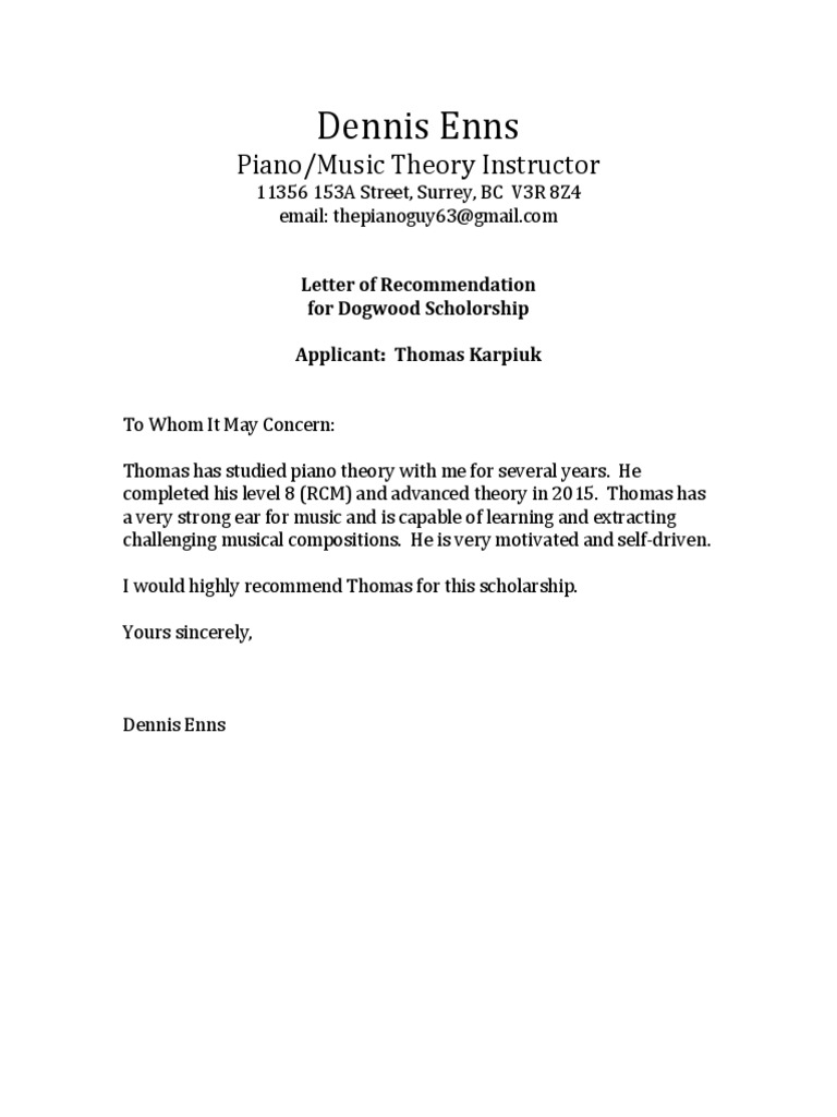 Dennis Enns: Piano/Music Theory Instructor | PDF