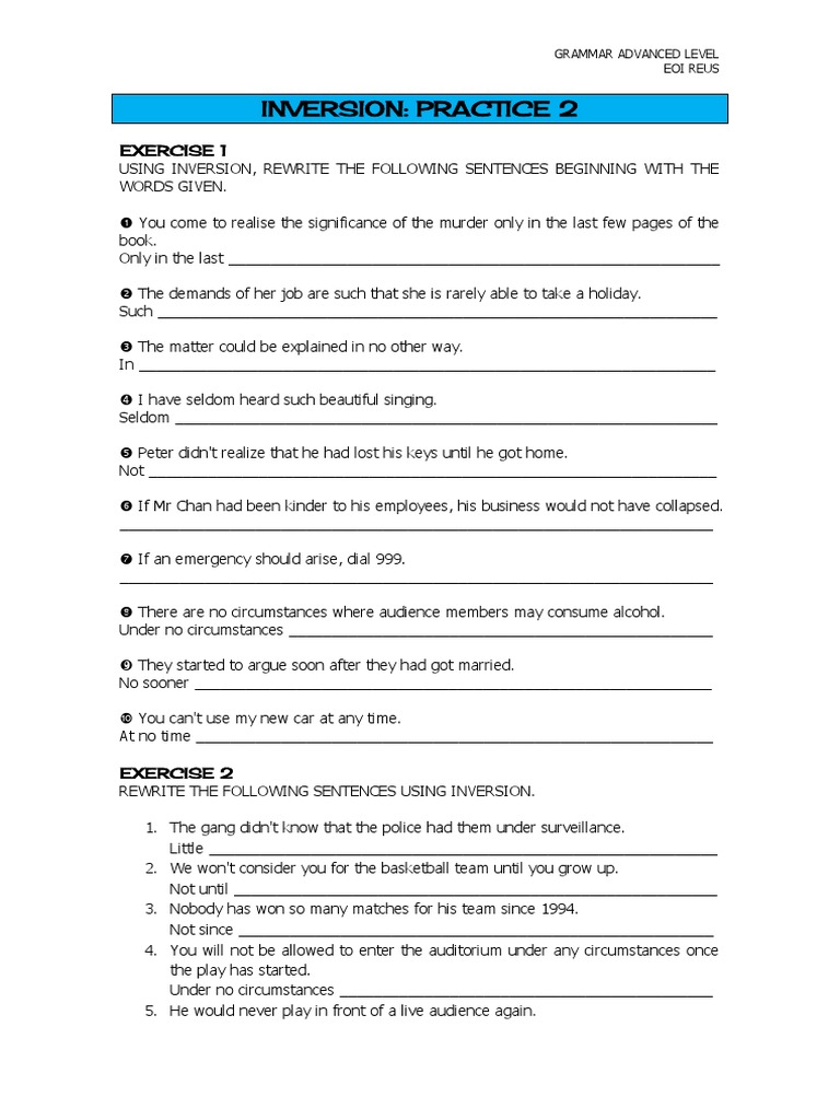 Inversionexercises 1 3 | PDF