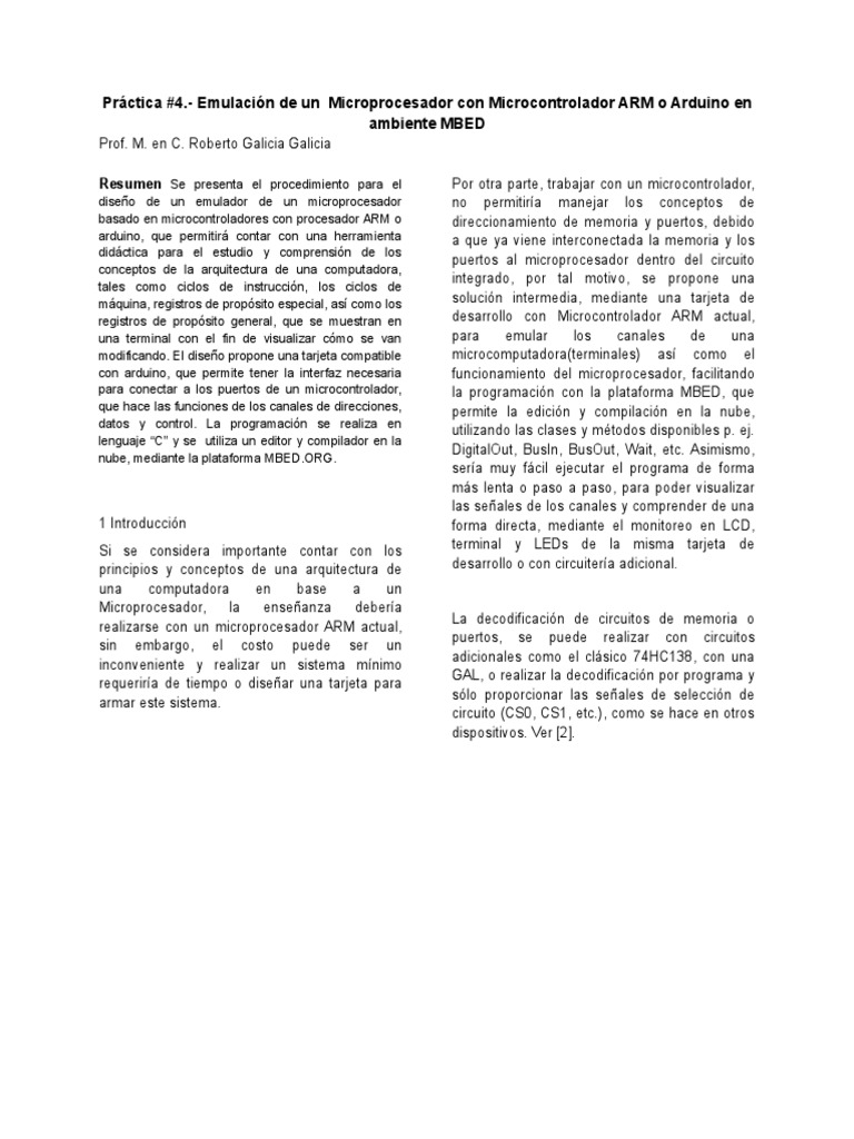 PRÁCTICA #4.- Emulación de Un Microprocesador (2) | PDF | Microcontrolador | Arduino