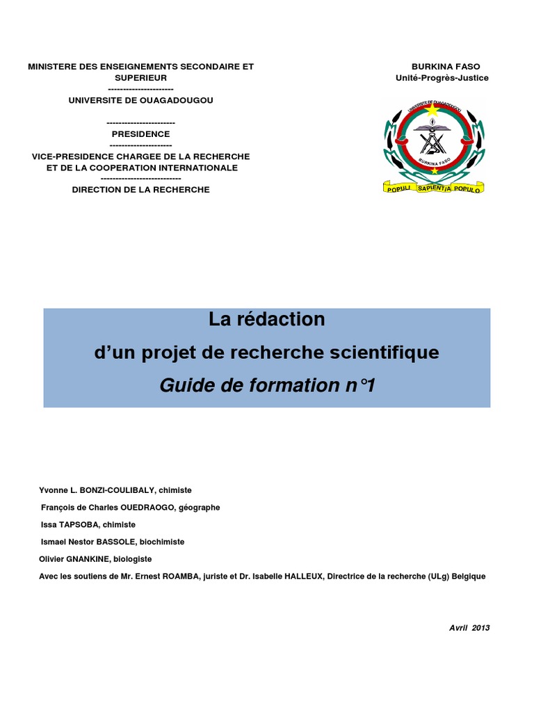 Guide de rédaction de projet de recherche | PDF | Doctorat | Stratégie ...