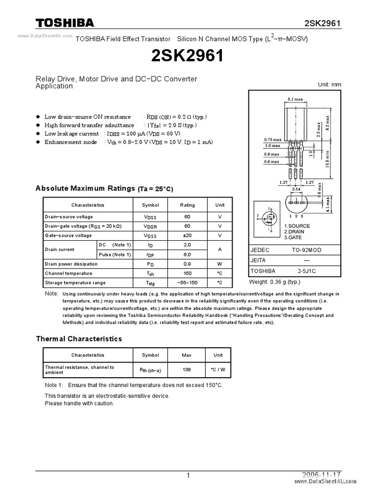 K2961 Toshiba Semiconductor | PDF | Field Effect Transistor ...