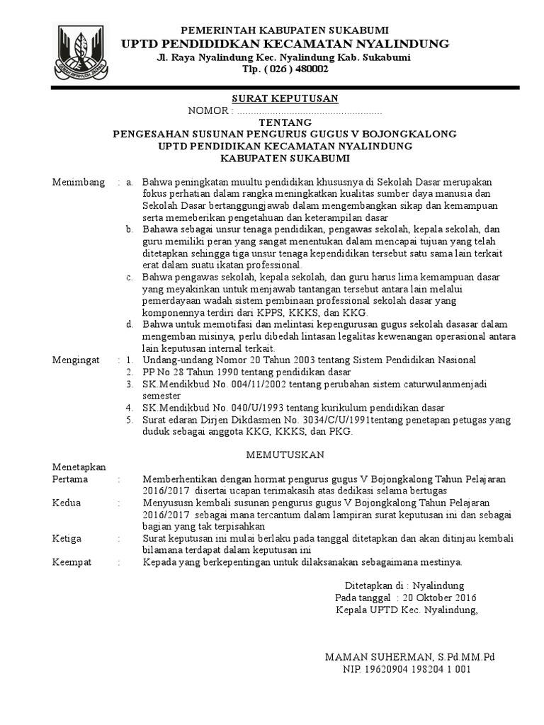 Contoh SK KKG Gugus V BJKL | PDF