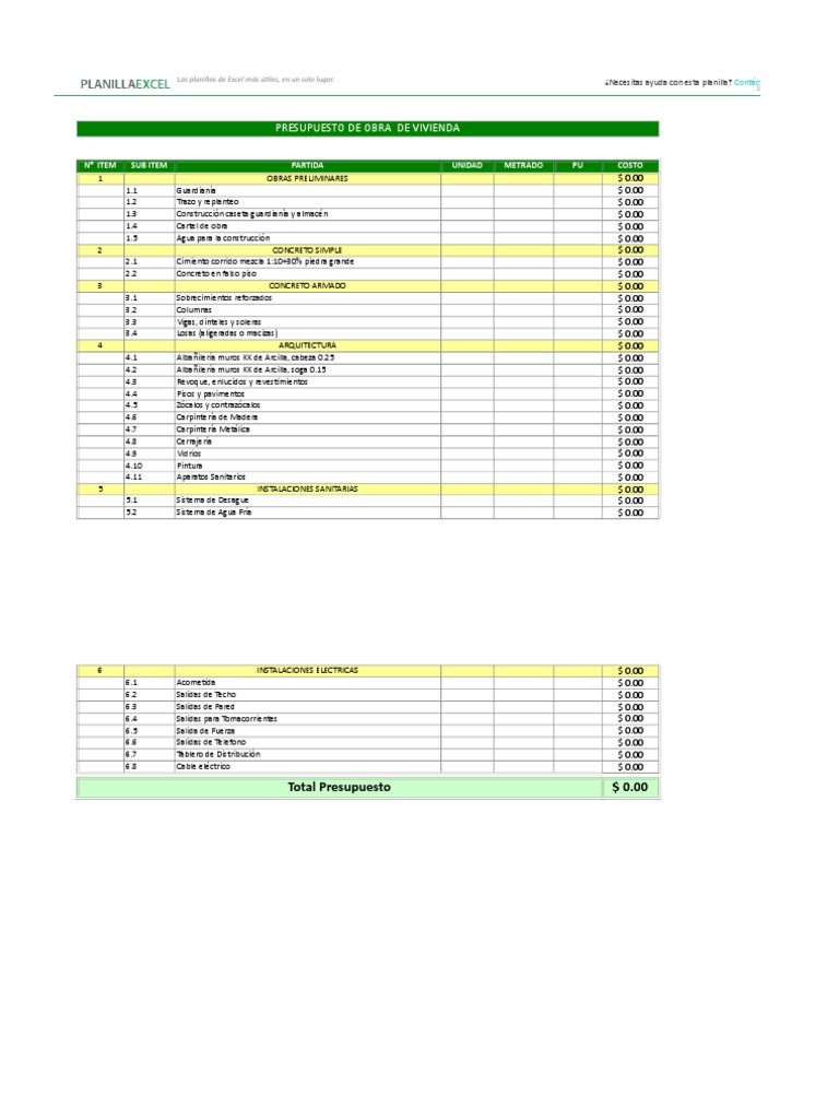 Hoja De Cálculo De Presupuesto De Vivienda En Excel