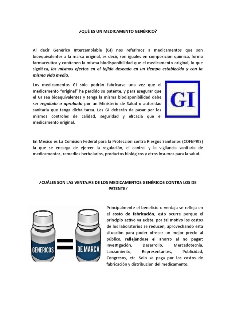Qué Es Un Medicamento Genérico | PDF | Droga generica | Medicamentos ...