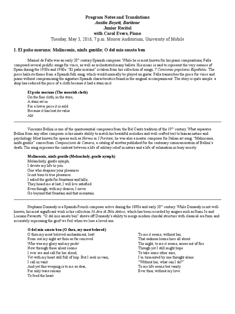 Junior Recital - Program Notes | PDF | Johannes Brahms | Performing Arts