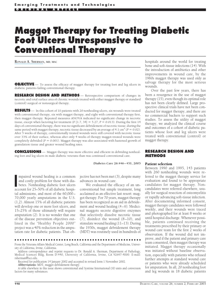 Maggot Therapy For Treating Diabetic Foot Ulcers U | PDF | Wound | Therapy