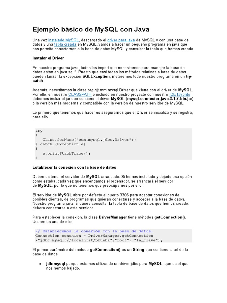 Ejemplo Básico de MySQL Con Java | PDF | SQL | Java (lenguaje de programación)