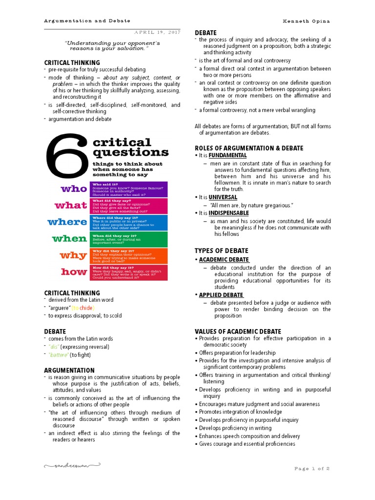 Debate: Problem - in Which The Thinker Improves The Quality | PDF ...