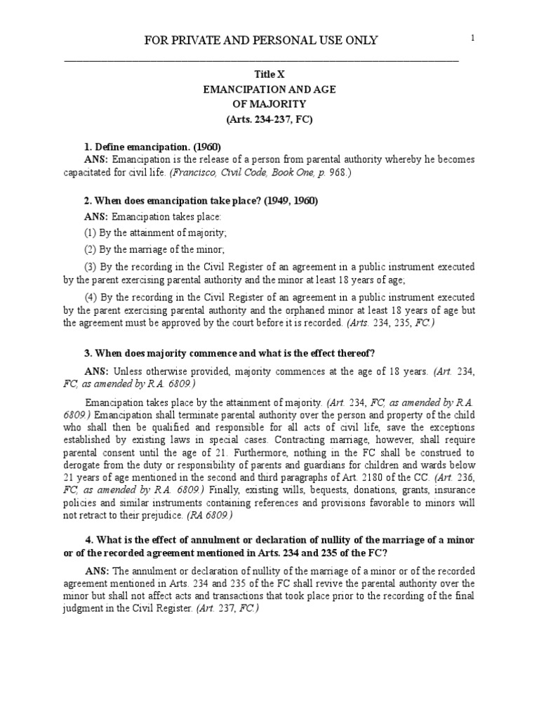 Emancipation and Age of Majority | PDF | Marriage | Common Law