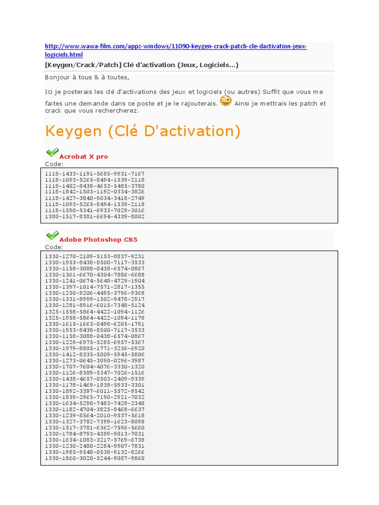 Keygen (Clé D'activation) : Logiciels - HTML | PDF | Computing ...