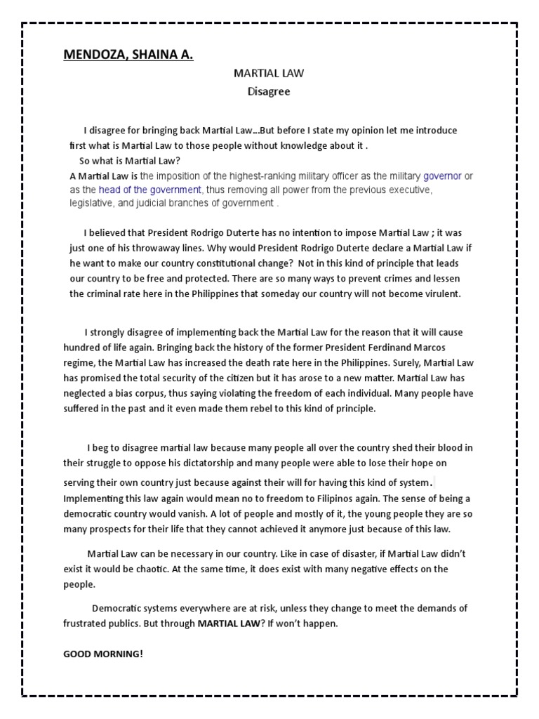 Mendoza, Shaina A.: Martial Law Disagree | PDF | Martial Law | Rodrigo ...