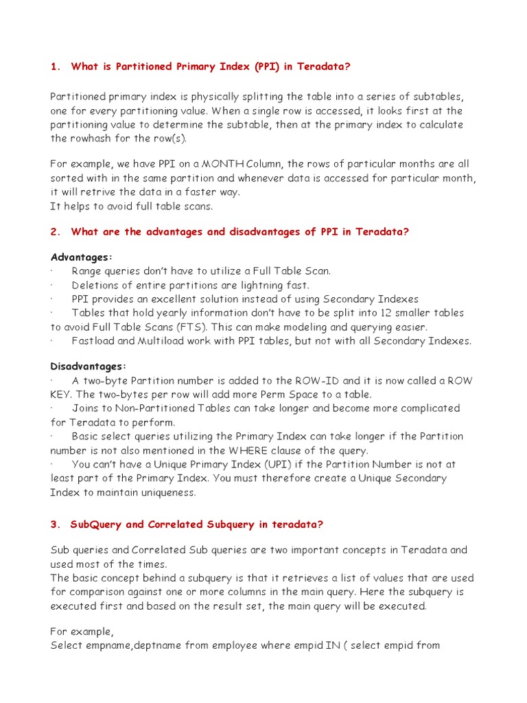 What Is Partitioned Primary Index (PPI) in Teradata?: Advantages | Download Free PDF | Database ...
