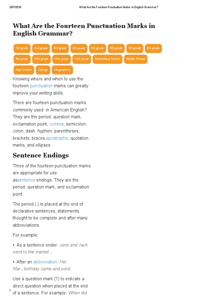 Fourteen English Punctuation Marks Explained | PDF | Bracket | Punctuation