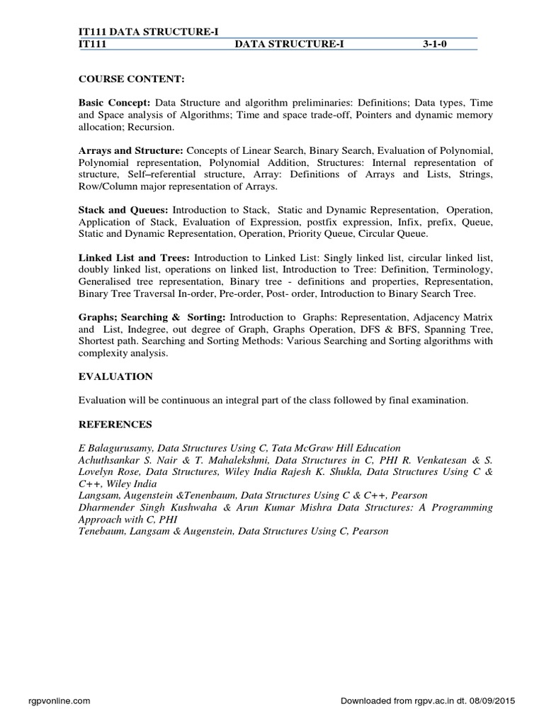 RGPV Syllabus It111 Data Structure-I | PDF | C (Programming Language) | Theoretical Computer Science