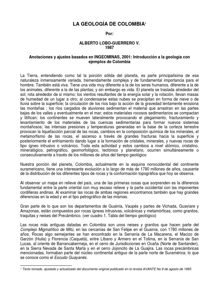 Alberto Lobo-Guerrero - La Geología de Colombia | PDF | Andes | Tierra