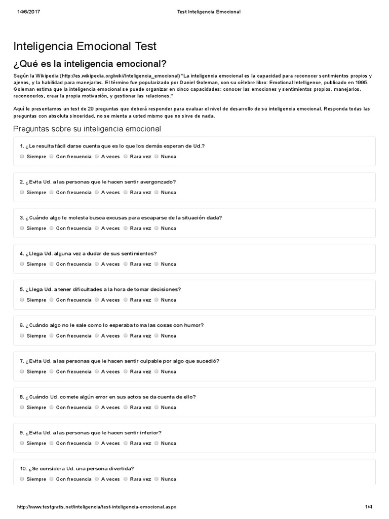 Test Inteligencia Emocional | Inteligencia emocional | Las emociones