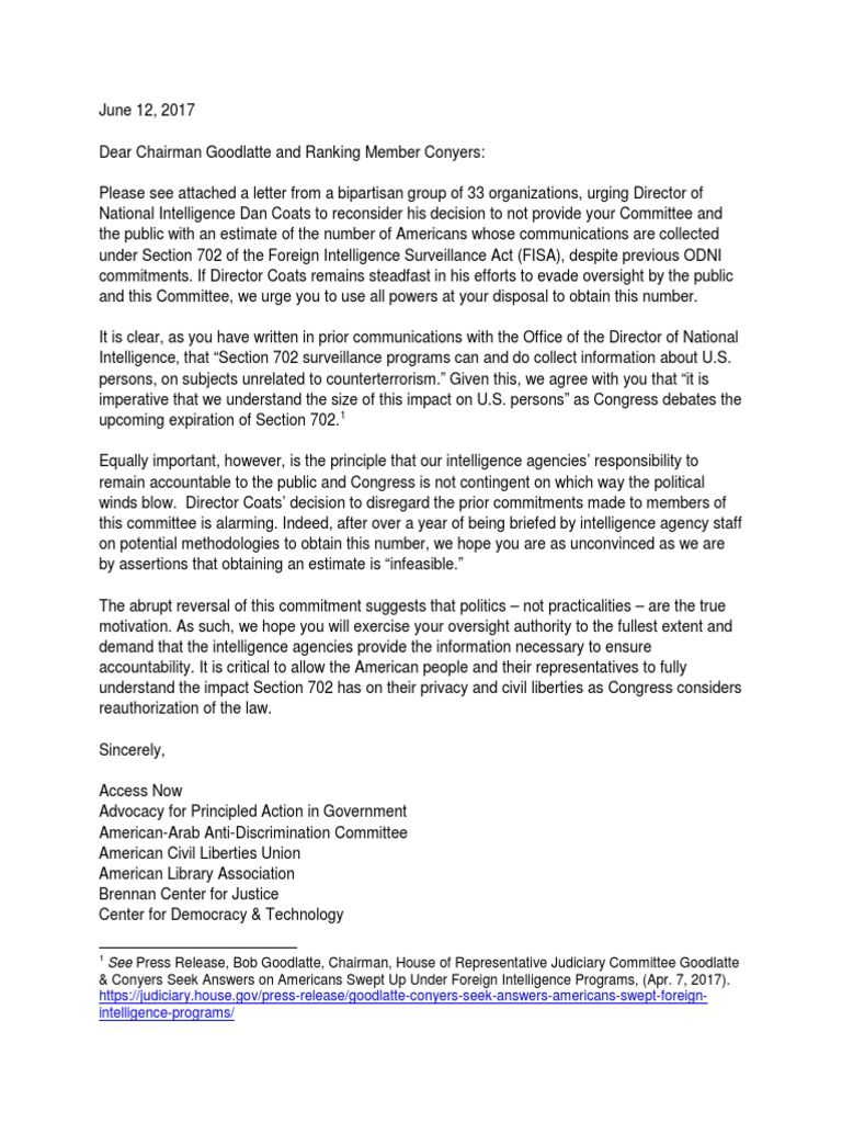 LTR Goodlatte DNI LTR Enclosed PDF | PDF | United States Foreign ...