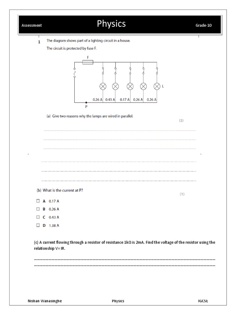Physics: Assessment Grade-10 | PDF