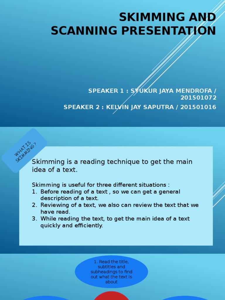 Skimming and Scanning Presentation | PDF | Speed Reading | Cognitive ...