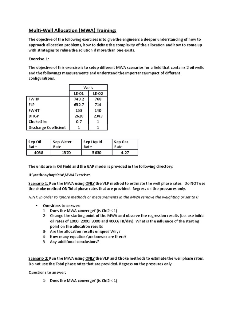Multi-Well Allocation (MWA) Exercises | PDF | Oil Well | Equations