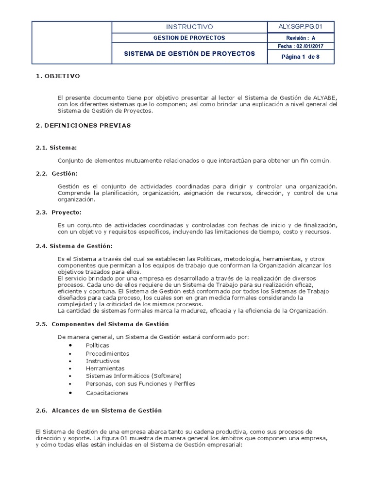 ALY - SGP.PG.01 - Sistema de Gestión de Proyectos ALYABE | PDF ...