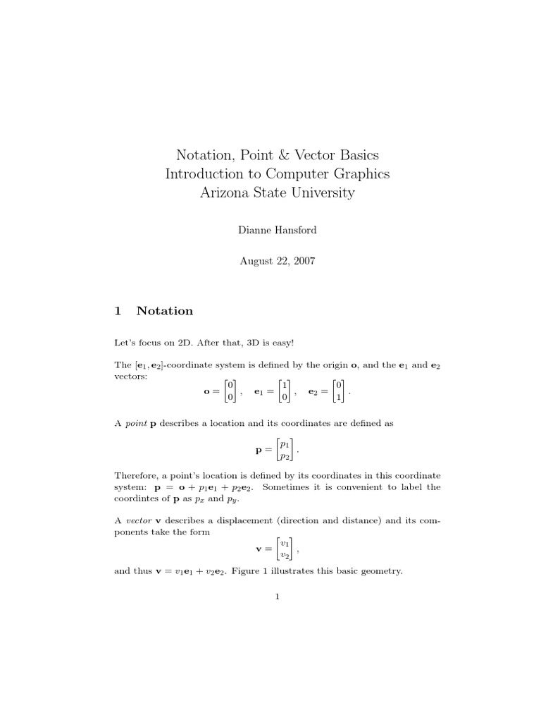 Notation, Point & Vector Basics Introduction To Computer Graphics ...