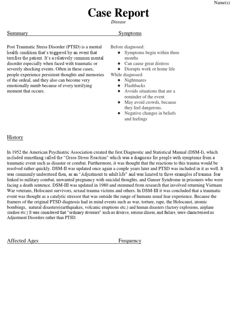 Casereporttemplate | PDF | Psychological Trauma | Posttraumatic Stress ...
