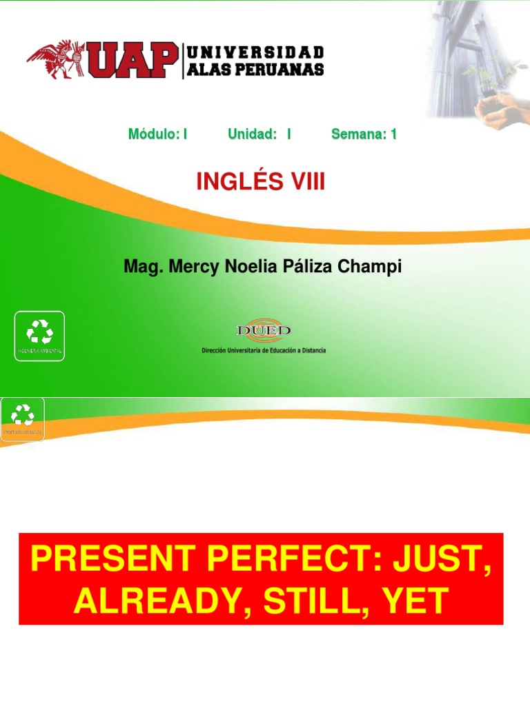 Present Perfect Just, Still, Yet, Already Ambiental | PDF | Linguistic ...