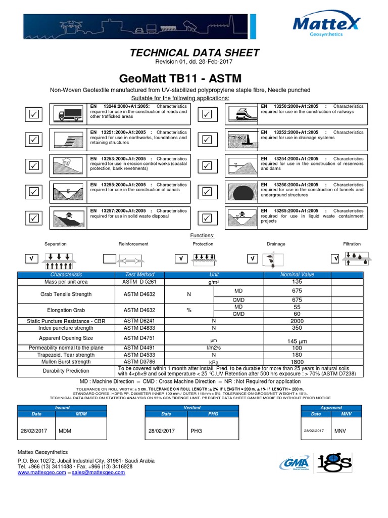 GeoMatt Datasheet TB11 Ed1 2017 ASTM AD | PDF | Engineering | Civil ...