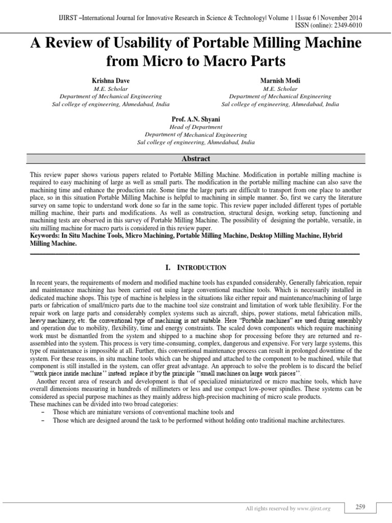 A Review of Usability of Portable Milling Machine From Micro To Macro ...