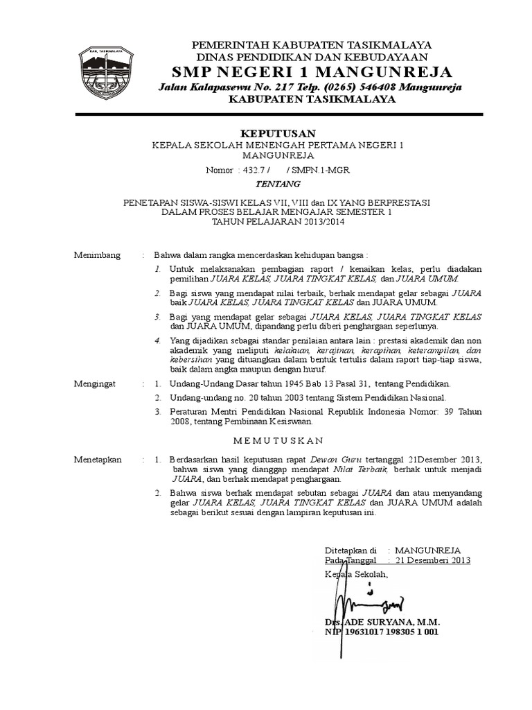 Sk-Juara Kelas Semester 2 Tahun 2011-2012 - Ok | PDF