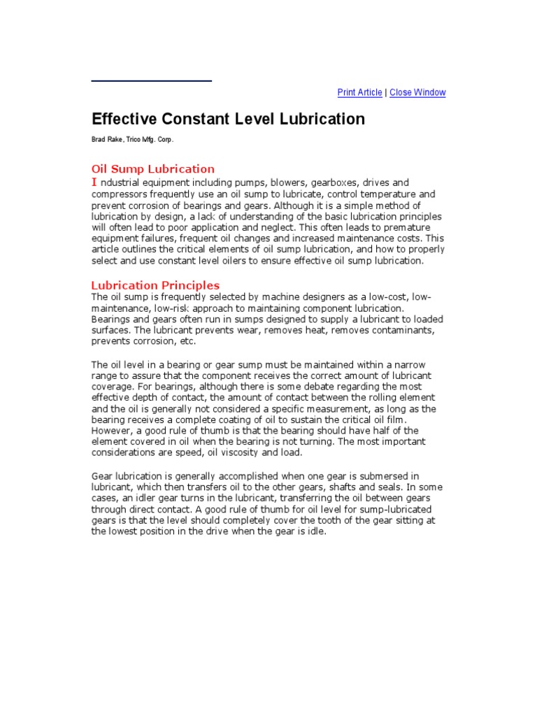 Effective Constant Level Lubrication | PDF | Bearing (Mechanical ...