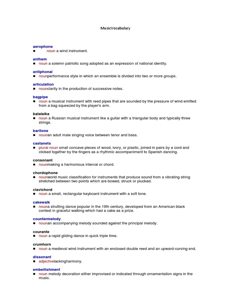 Music Vocabulary | PDF | Musical Instruments | String Instruments