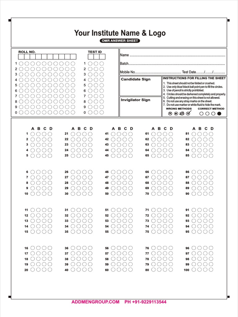 100 Questions OMR Sheet PDF | PDF | Writing Implements | Writing