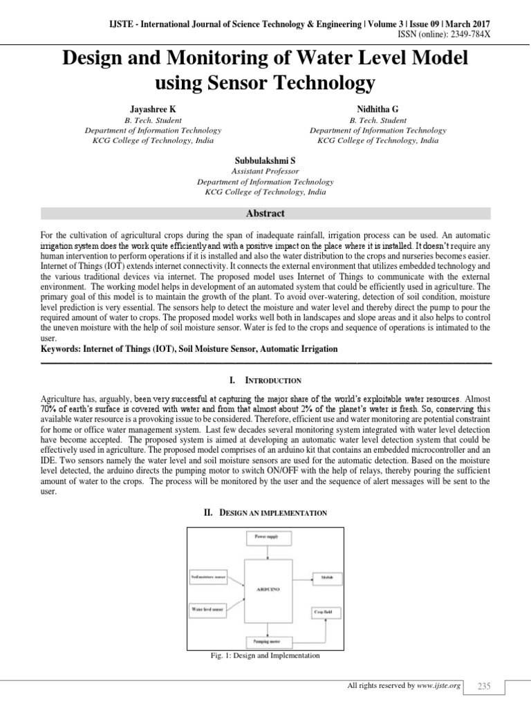 Design and Monitoring of Water Level System Using Sensor Technology ...