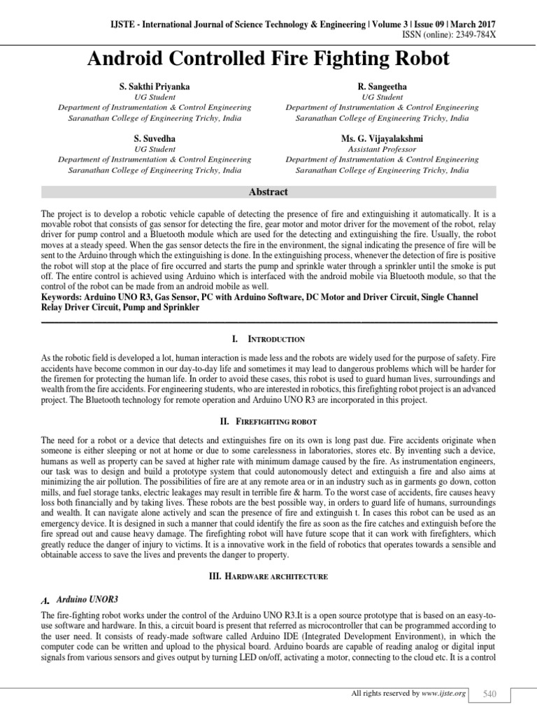 Android Controlled Fire Fighting Robot | PDF | Arduino | Electric Motor