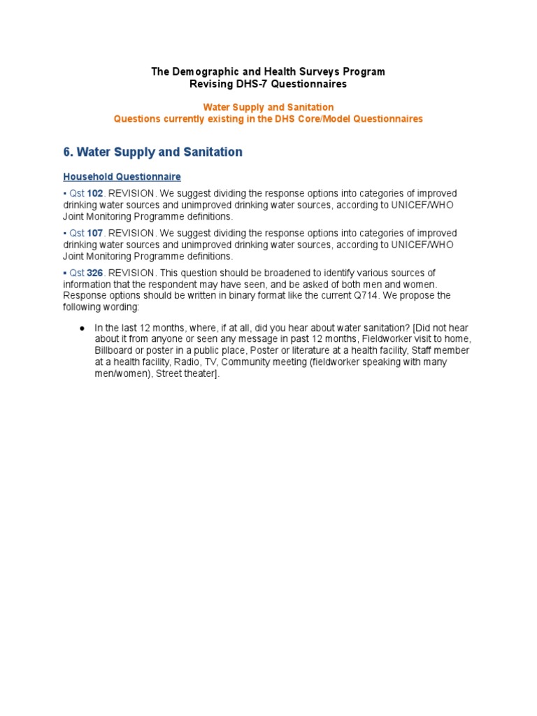 Water Supply and Sanitation: The Demographic and Health Surveys Program ...