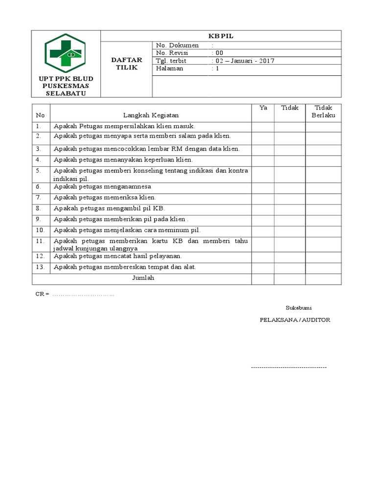 Daftar Tilik KB Pil | PDF