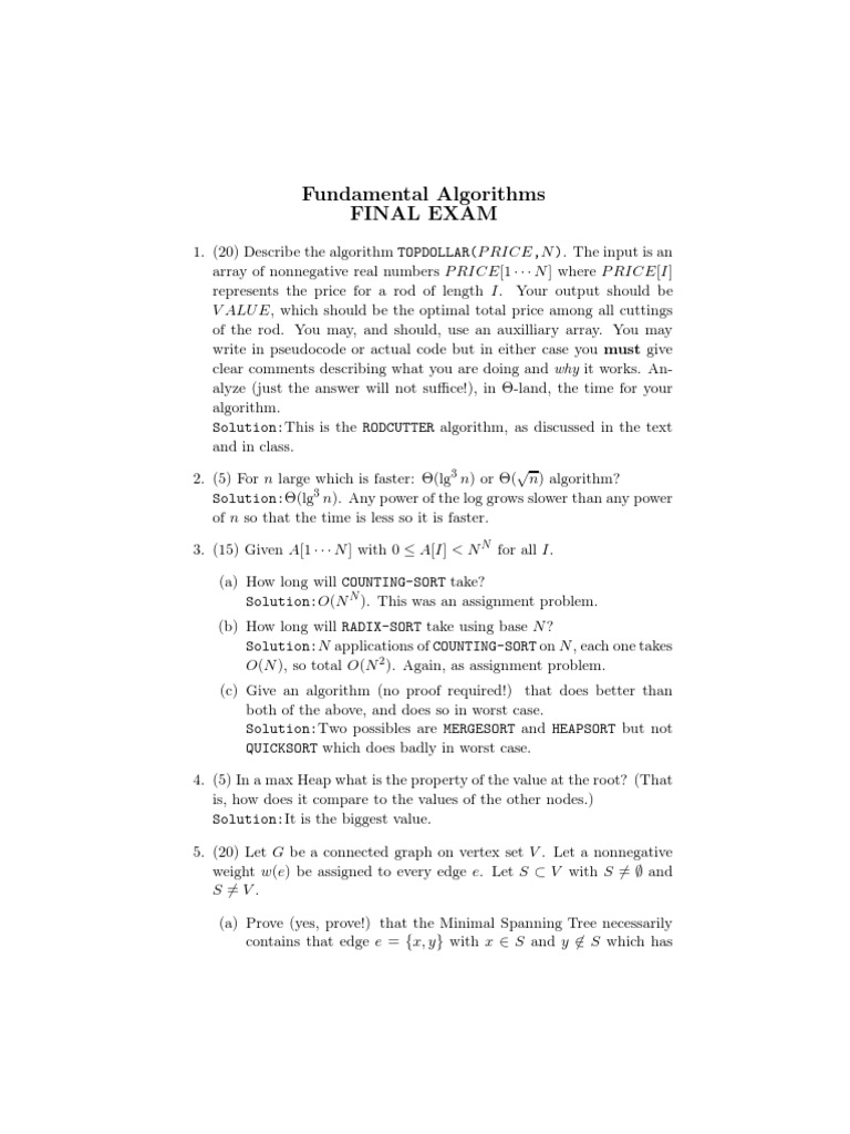 Fundamental Algorithms Final Exam | PDF | Discrete Mathematics ...