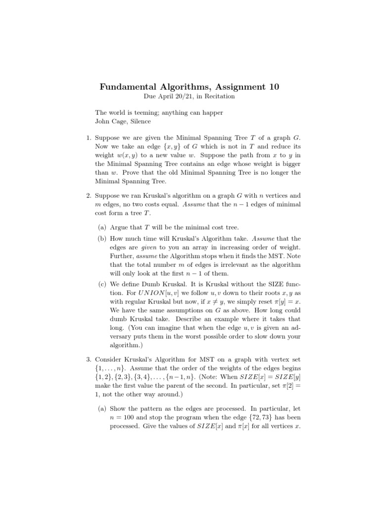 Fundamental Algorithms, Assignment 10 | PDF | Discrete Mathematics | Algorithms