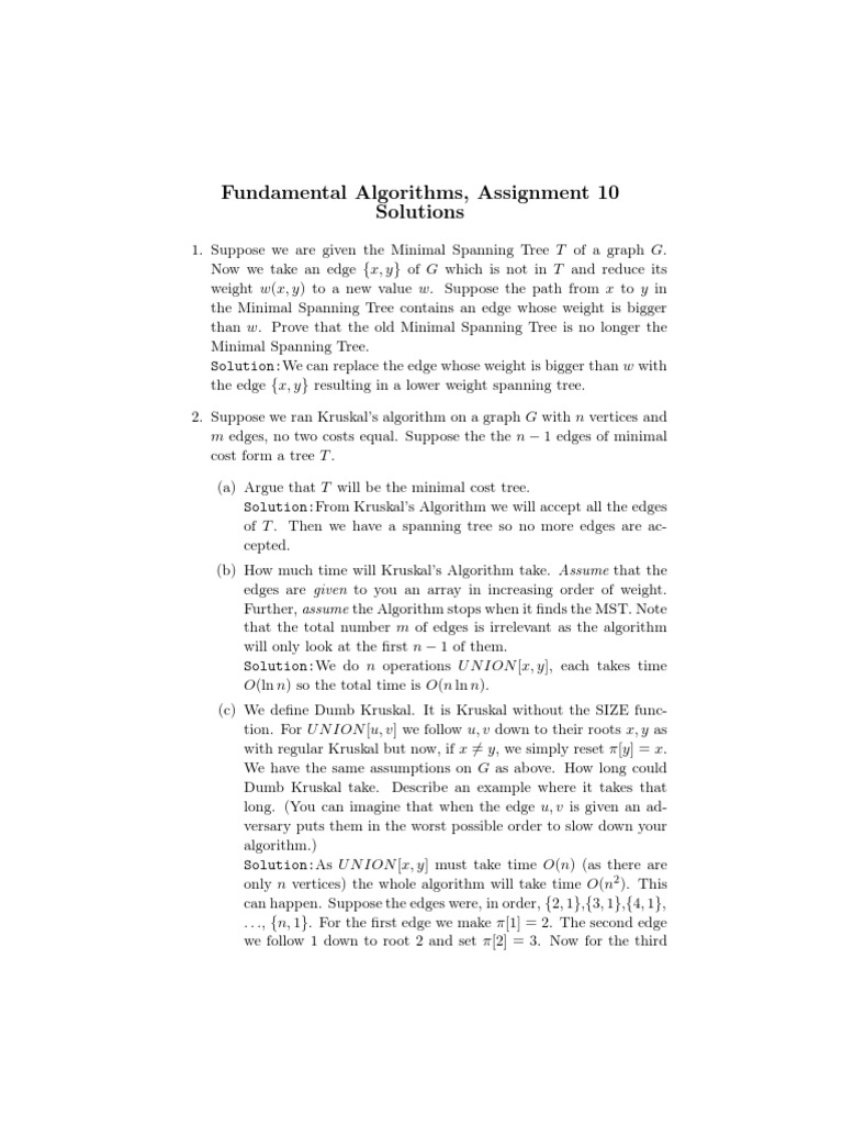 Fundamental Algorithms, Assignment 10 Solutions | PDF | Graph Theory ...