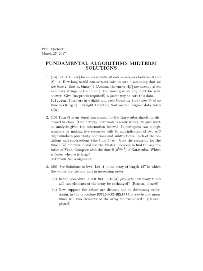 Fundamental Algorithms Midterm Solutions Pdf Algorithms Algorithms And Data Structures