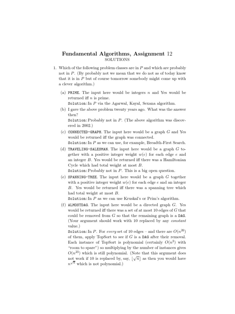 Fundamental Algorithms, Assignment 12 | Download Free PDF | Time Complexity | Prime Number