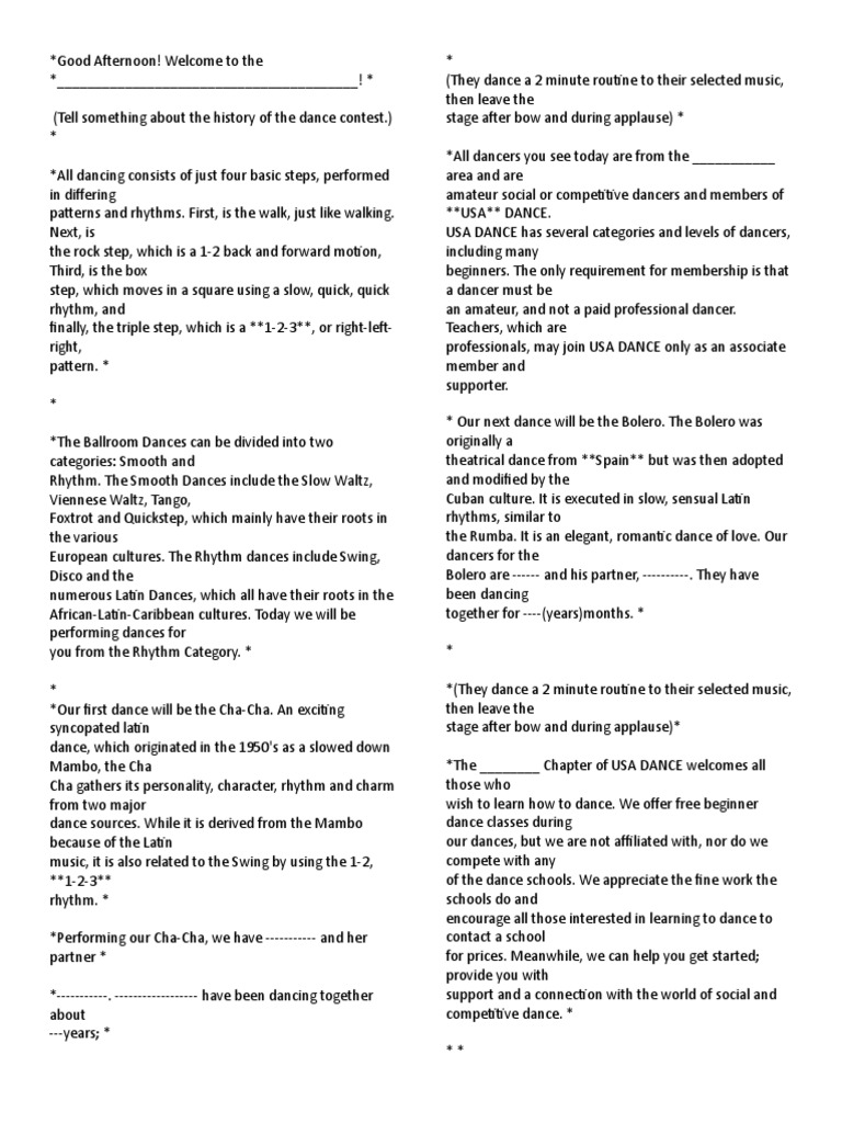 Emcee Script | Ballroom Dance | Dances