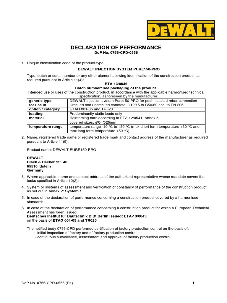 Declaration Of Performance | Industries | Engineering
