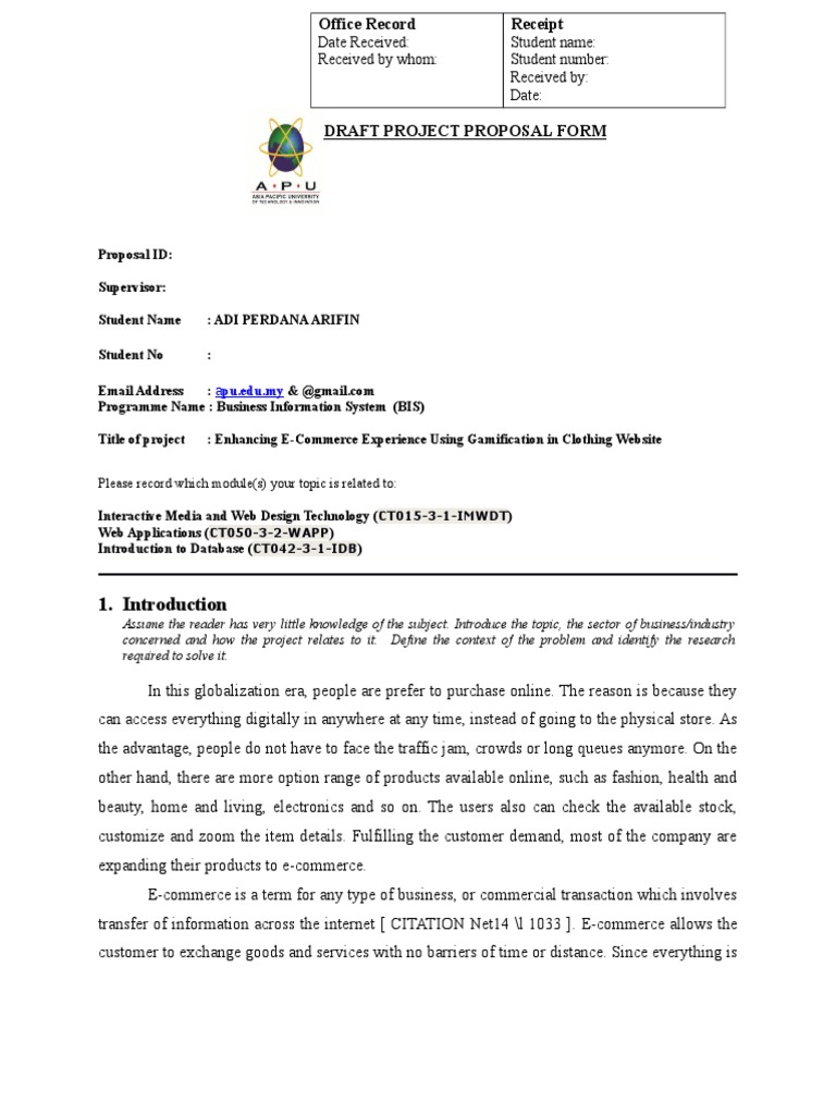 PPF Project Proposal Form Sample 1 | PDF | E Commerce | Motivation