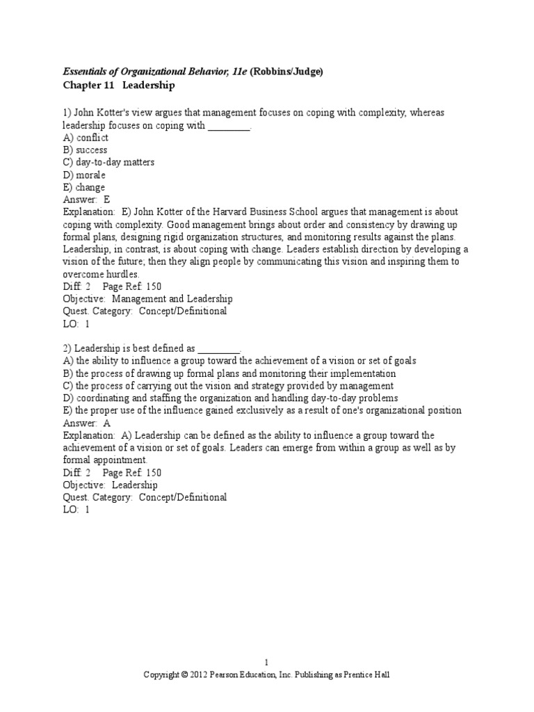Chapter 11 Leadership: Essentials of Organizational Behavior, 11e ...