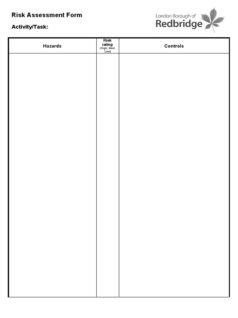 Risk Assessment Form: Activity/Task | PDF | Computers
