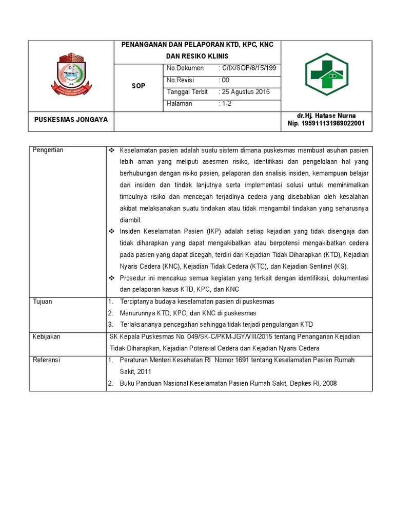 SOP Penanganan Insiden Pasien | PDF