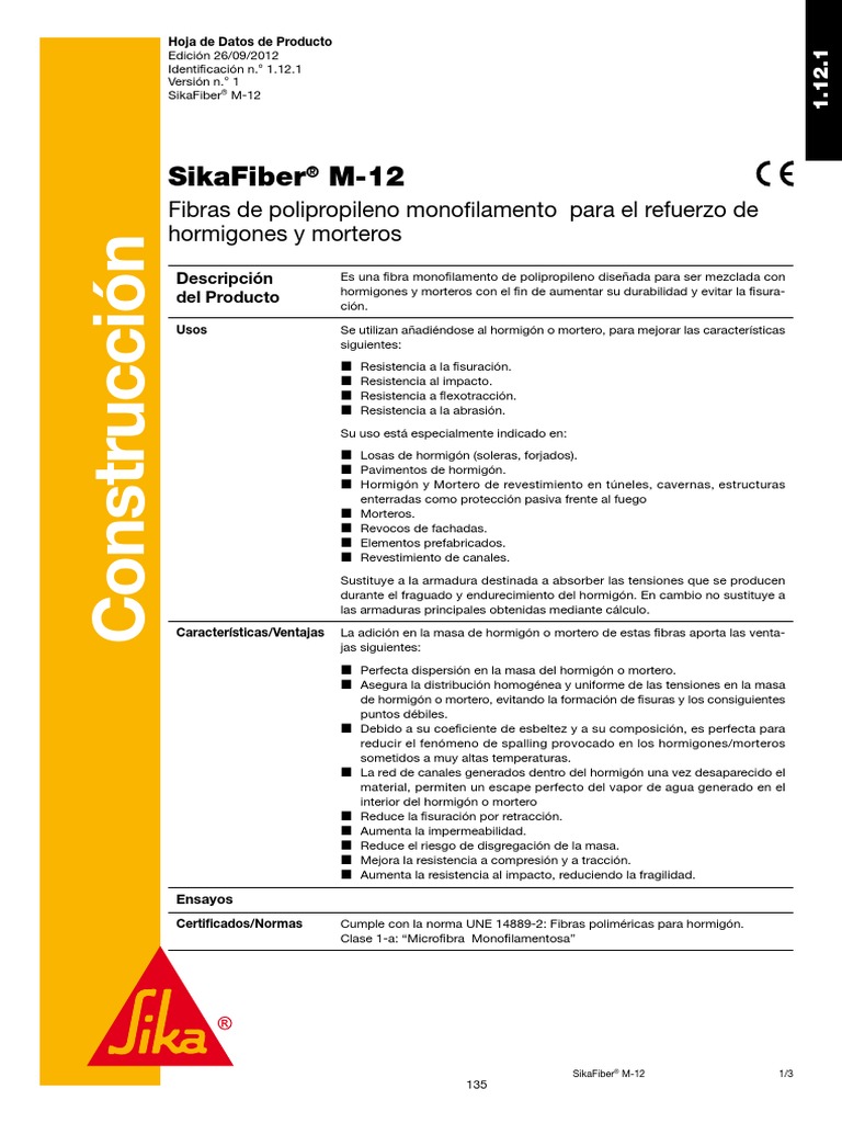 SikaFiber M-12 PDF | PDF | Revestimiento | Hormigón